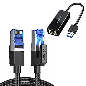 UGREEN Cat 8 Ethernet Cable 40Gbps Bundle with UGREEN USB 3.0 Ethernet Adapter