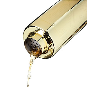 Viski Art Deco Gold Cocktail Shaker, 24 oz Etched Stainless Steel Shaker With Strainer & Gold Finish