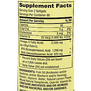 Spring Valley Omega 3 Fish Oil Maximum Care 2000mg Lemon 120 Softgels