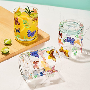 Floral Double Old Fashioned Glass Set of 6 (DOF) Drinking Glasses 13.5oz Made From Premium Borosilicate Lowball Glass Whiskey Tumbler, for daily use, Whiskey, Juice, Cocktails, Beer&Mixed Drinkware…