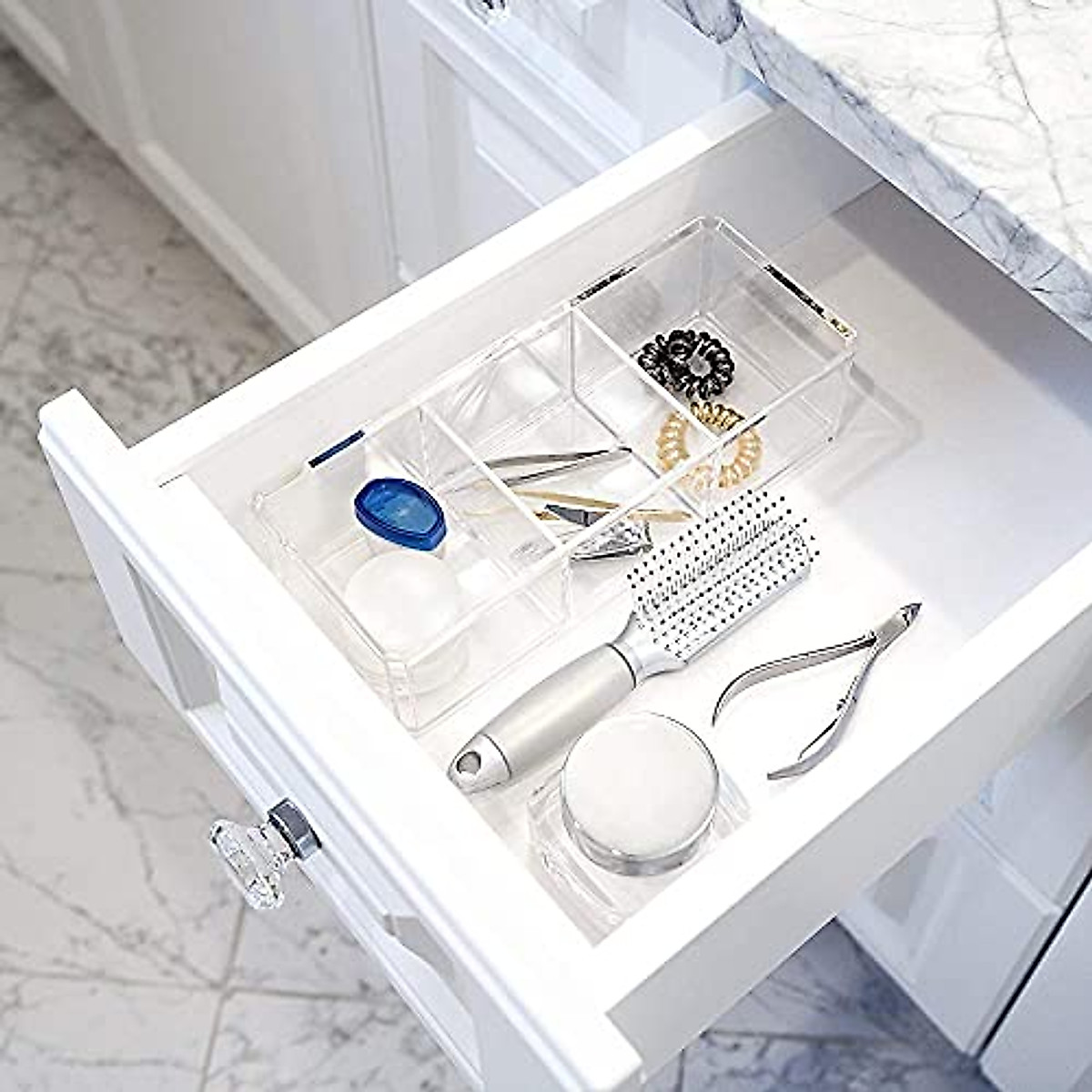 Isaac Jacobs Clear Acrylic 3 Section Organizer- Three Compartment Drawer Tray and Storage Solution for Office, Bathroom, Kitchen, Supplies, and More (Clear)