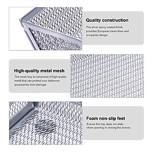 WuGeShop Mesh Kitchen Drawer Organizer Expandable, 7 Compartment Large Silverware Organizer/Cutlery Tray with Anti-Slip Mat, Adjustable Utensils Organizer Flatware Tray