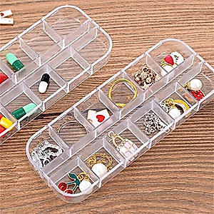 Typutomi 6PCS 12 Grid Clear Plastic Jewelry Box Organizer, Jewelry Dividers Storage Container DIY Parts Storage Box for Bead, Rings, Jewelry,Screws, Handicrafts