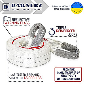 Tow Strap Heavy Duty 20 ft 46000 lbs - Dawnerz Towing Rope 6 m 22 Tons with Triple Reinforced Loops