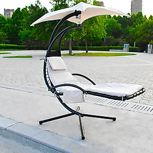 Outdoor Hanging Lounge Chair Replacement Cushion Cover and Umbrella Fabric, Made for Patio Curved Chaise Hammock Floating Swing Chair Pads, Waterproof Soft Fabric (Cushion and Chair Excluded),Khaki