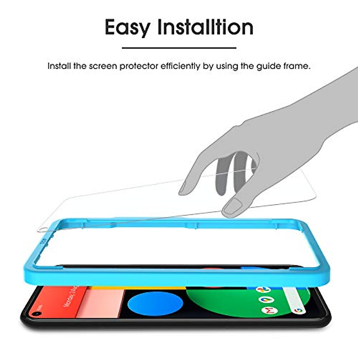 OMOTON [3 Pack] Screen Protector for Google Pixel 5 - Tempered Glass/Alignment Frame/Anti Scratch Screen Protector for Google Pixel 5