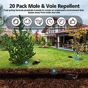20 Packs Mole Repellent, Vole Repellent Outdoor, Powerful Mole Deterrent for Yard, Gopher Repellent, Mole Repellant for Lawn, Mole Control, Keep Mole and Vole Out of Your Garden