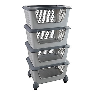 Ggbin 4-Tier Storage Basket Cart with Rolling Wheels, Plastic Stacking Basket Bin
