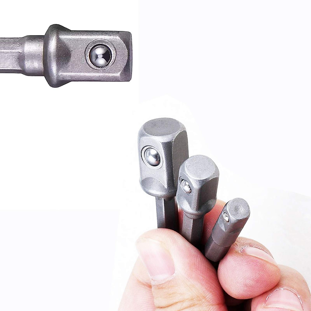 Impact Driver Bit Socket Adapter Set 6PCS Drill Bit Extension Set-1/4” 3/8” 1/2” Hex Shank Impact Socket Adapter Holder 50-73MM Drill Bit Attachments, Drill Tool Accessories-Gray