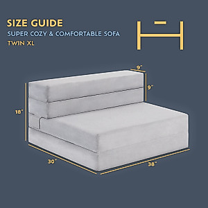 Heyward 4.5” Trifold Sofa + Mattress | Twin XL Size | Portable Certi PUR-US Certified Firm Foam Folds Into Couch | Washable Panne Velvet Material w/Non-Slip Base | 78”L x 38”W x 4.5”H