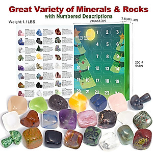 Advent Calendar 2023 Crystals for Kids with 24 Days Christmas Countdown Surprises, Natural Mineral & Rock Stone for Learning, Collection, Scientific Gift for Girls & Boys & Geology Enthusiasts