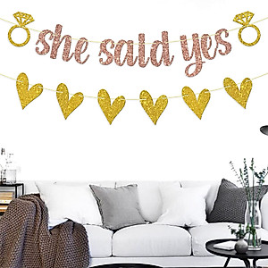 She Said Yes Banner - Just Engaged Decorations, Wedding, Engagement, Bridal Shower Party Decorations ( Rose Gold）