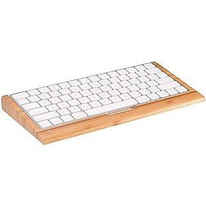 SAMDI Wooden Keyboard Tray, 2nd Generation Wireless Keyboard Tray for iMac Bluetooth Stand Base Keyboard Mounting Platform Shelf, Small Slot for Magic Keyboard Storage - (Bamboo)