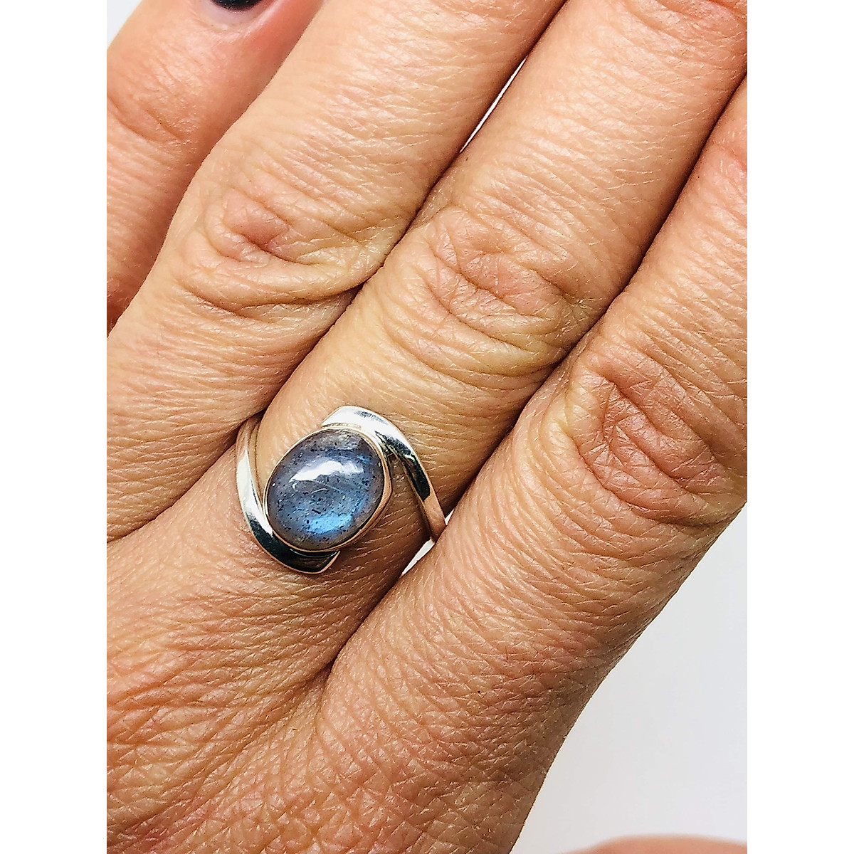 Labradorite Vintage Gipsy Ring 925 Sterling Silver Oval Stone Boho Chic Jewelry (7)