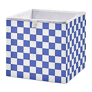 RunningBear Checkerboard Blue White Plaid Storage Basket Storage Bin Square Collapsible Storage Containers Towel Storage Organizer for Clothes Towels Magazine