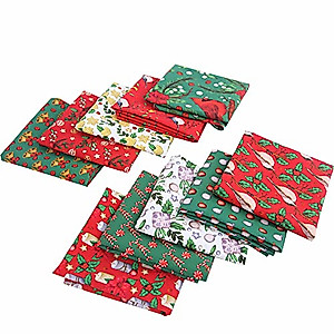10PCS Christmas Cotton Fabric Bundles 20" x 20" Printed Fat Quarter Fabric Pre-Cut Squares Sheets Fabric for Patchwork Sewing DIY Crafting Quilting Fabric