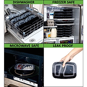 Meal Prep Container Reusable 2 Compartment With Lids 28oz (25 Sets)- Food Prep Containers, Food Storage Bento Box | Stackable | Microwave | Dishwasher | Freezer Safe.