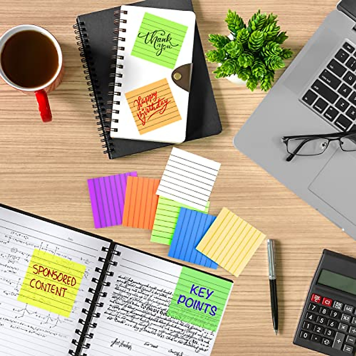 300 Sheets Lined Transparent Sticky Notes, 3x3 Inch 6 Colorful Clear See Through Translucent Self-Adhesive Post Memo Reminder Tabs with Line for Office Woman College School Students Classroom Supplies