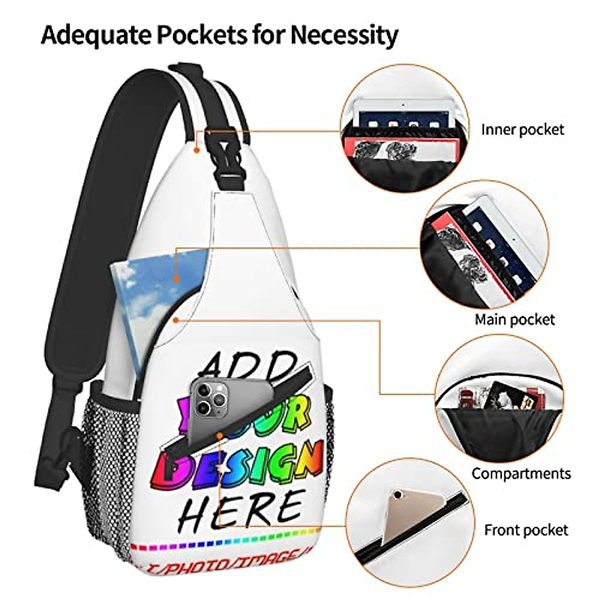 Custom Sling Backpack Personalized Crossbody Sling Bags Leisure Sports Outdoor Custom Bag For Men Backpack Optional Color Add Your Name Logo Text or Image Here