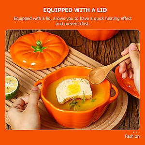 Homoyoyo Decorative Soup Bowl Ceramics Kitchen Stew Soup Bowl with Handles Pumpkin Shaped Stew Bowl Tableware Dual- handle Bowl Ceramic Serving Bowl for Soup Cereal and Stew Ceramic Noodle Bowl