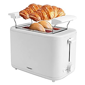 Toaster 2 Slice, White 1.5" Wide Slot 2 Slice Toaster with 7 Bread Shade Settings and Warming Rack, Defrost/Reheat/Stop Function, Removable Crumb Tray