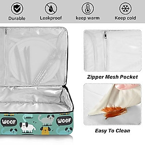 Kcldeci Insulated Thermal Food Carrier Insulated Casserole Carrier for Hot or Cold Food,Happy Dogs Insulated Tote Bag for Potluck Cookouts Parties Picnic,Lasagna Lugger