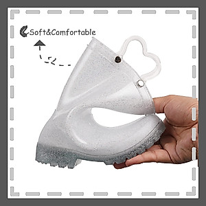 Outee Toddler Girls Rain Boots Kids Baby Light Up Glitter Waterproof Rubber Mud Shoes Lightweight Sparkle Silver Adorable with Easy-On Handles Non Slip (Size 9,Silver)