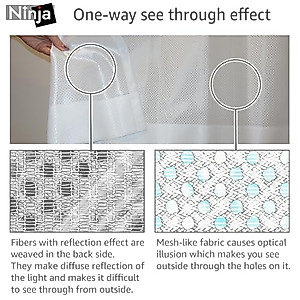 One-Way See Through Privacy Lace Curtains [Ninja], 194 Sizes, Made in Japan, Pinch Pleated 2 Panels Set, Hooks & Rings Included, Insulating, White Semi Sheer for Living Room/Bedroom, 49.2"W x 94.9"L