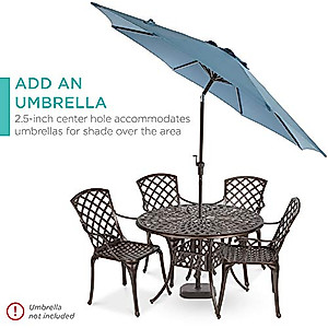 Best Choice Products 5-Piece All-Weather Outdoor Cast Aluminum Dining Set for Patio, Balcony, Lawn, Garden, Backyard w/ 4 Chairs, Umbrella Hole, Lattice Weave Design - Brown