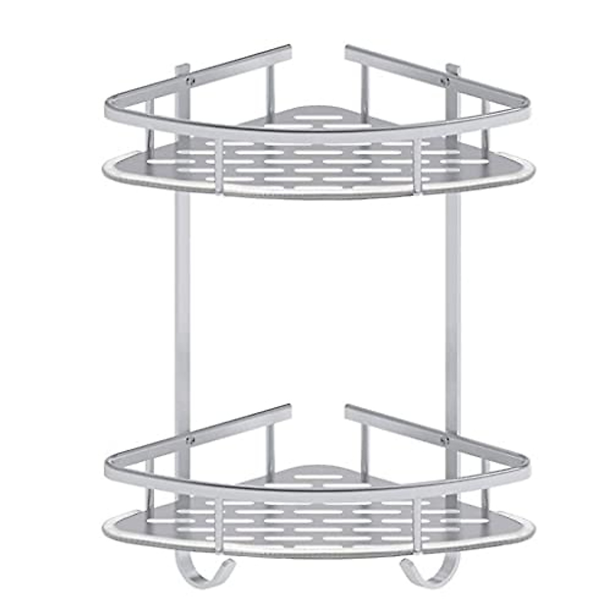 Guaber Shower Caddy Corner Shelf, 2 Tiers Aluminum Alloy Wall Mounted Bathroom Shower Organizer, Self Adhesive Shower Shelf Basket Shampoo Storage Rack with Hooks for Bathroom Toilet Dorm Kitchen