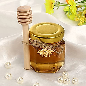 1.5 oz Hexagon Mini Glass Honey Jars -30Pack Honey Jars with Wood Dipper, Gold Lid, Bee Pendants, Jutes - Perfect for Baby Shower, Wedding Favors, Party Favors
