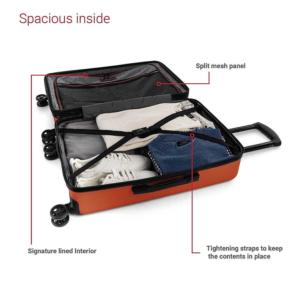 Swiss Mobility LGA Collection Hard Shell Spinner Carry On Luggage for Airplanes, Rolling Suitcase with 360-Degree Spinner Wheels, Retractable Handle, Airline Approved, 20 Inch, Orange