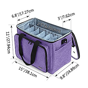 Teamoy Knitting Bag, Yarn Tote Organizer with Inner Divider (Sewn to Bottom) for Crochet Hooks, Knitting Needles(Up to 14”), Project and Supplies, Purple -No Accessories Included