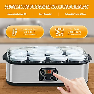 LynTorin Yogurt Maker, Automatic Digital Yogurt Maker Machine with Adjustable Temperature & Time Control, Stainless Steel Cheese Maker, Fruit Wine Maker with LCD Display