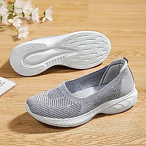 Davinteen Women's Slip On Walking Shoes Loafers - Breathable Mesh Lightweight Comfortable Sneakers (8022-Grey-42)