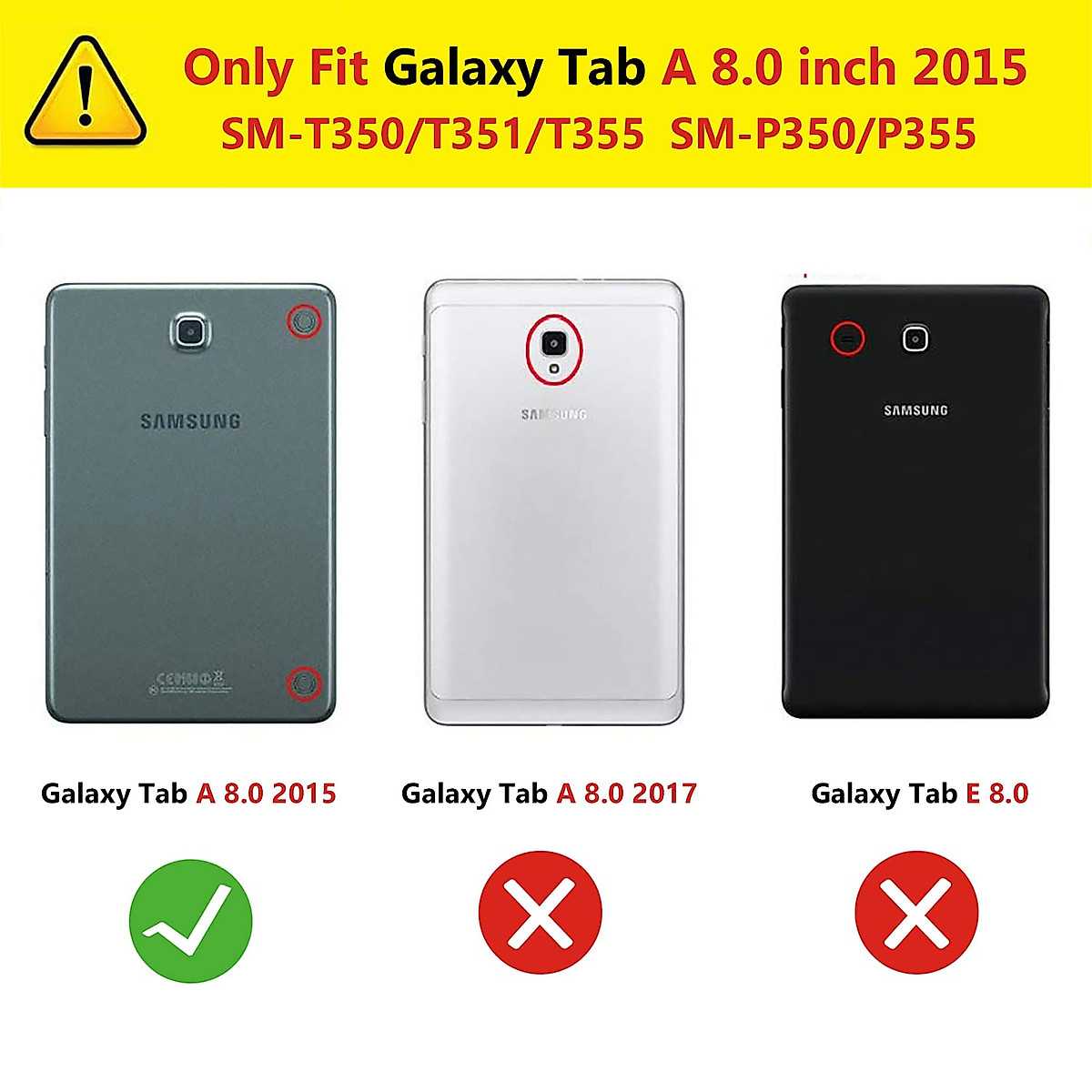 Case for Samsung Galaxy Tab A 8.0 inch 2015 (SM-T350 T351 T355 SM-P350 P355) - 360 Degree Rotating Stand Case Smart Protective Cover,with Stylus Pen,Screen Film (Black)