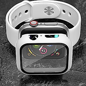 Charlam Compatible with Apple Watch Case 44mm iWatch SE Series 6 5 4 with Screen Protector, Slim Guard Thin Bumper Full Coverage Hard Cover Defense Edge for Women Men, Black White Red, 3 Pack