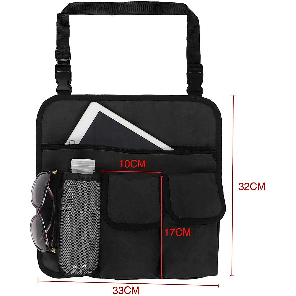 Outdoor Beach Chair Armrest Bag, Fishing Beach Chair Hanging Storage Bag Tote Bag Organizer Hanging Storage Bag Pouch Snack Bag for Camping (Black)