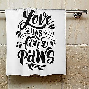 DEVONWIDE Love Has Four Paws Kitchen Towels 14" x 29", Funny Pet Quote Sayings Dish Towels Absorbent Drying Cloth Decorative White Hand Towel Gift for Dog Cat Pet Lovers Dinning Home Bathroom Decor