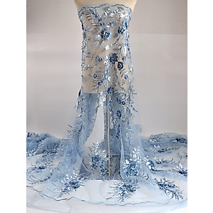 SanVera17 Applique African Lace Fabric 3D Lace Material Net Lace Fabric French Tulle Lace for Wedding Dress (Blue) 5 Yards