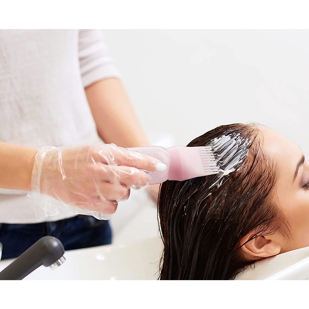 Yebeauty Root Applicator Bottle, 2 Pack 6 Ounce Comb Applicator Bottle for Hair Dye Bottle Applicator Brush with Graduated Scale- Pink