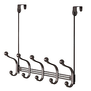 mDesign Decorative Closet Over Door or Wall Mount 10 Hook Metal Storage Organizer Rack for Coats, Hoodies, Hats, Scarves, Purses, Leashes, Bath Towels, Robes - Hyde Collection - Bronze