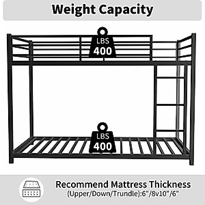 QSOSTNS Twin Over Twin Bunk Bed, Metal Low Profile Bunkbed with Side Ladder, Heavy-Duty Sturdy Metal, Noise Reduced, Safety Guardrail, No Box Spring Needed (Black)