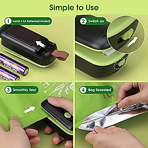 NOVFIT Mini Bag Sealer, Chip Bag Heat Sealer with Cutter, Plastic Bag Sealer Machine, Handheld Portable Automatic Food Resealer, Sellador de Bolsas Plasticas, 2x AA Batteries Included, Black/Green