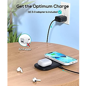 GuMosh Dual Wireless Charger- 5 Coils No Sweet Spot Charging Fast Wireless Charging Pad Qi Charging Station Compatible with iPhone 13/12/11/11 Pro Max/XS, Galaxy S20/S10, AirPods 3(with Adapter)
