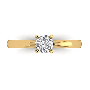 Yellow 14k Solid Gold Solitaire anniversary Engagement Promise Bridal Ring - 0.5 Ct Round Cut Clear Simulated Diamond Sz 8.5