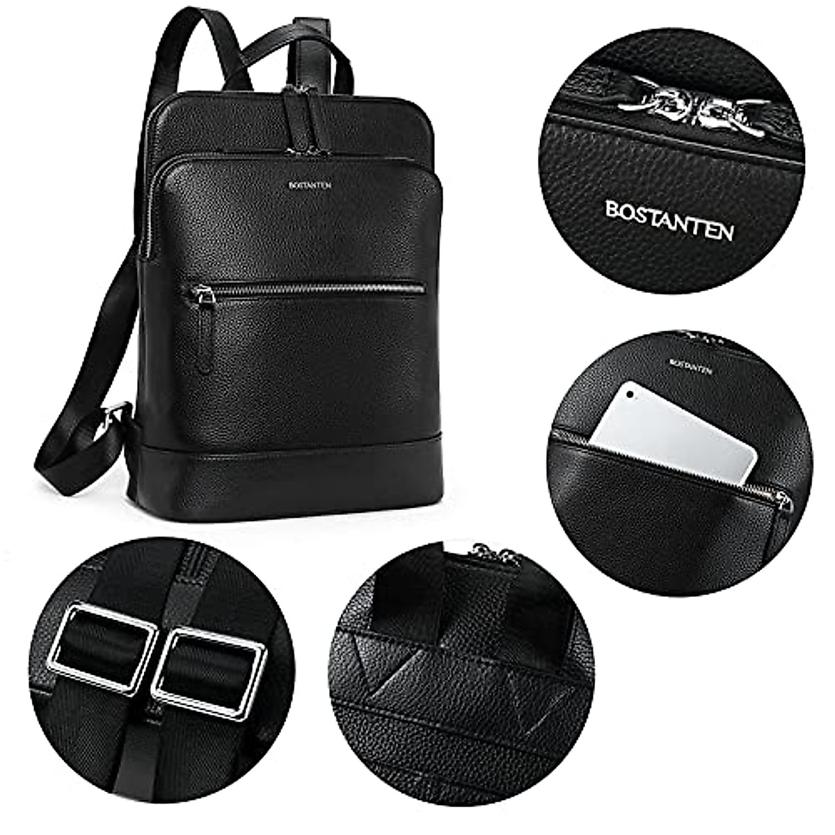 BOSTANTEN Laptop Backpack Purse for Women Genuine Leather Backpack Travel Bag and Women Leather Wallet RFID Blocking Small Bifold Zipper Pocket Wallets Card Case Purse with ID Window