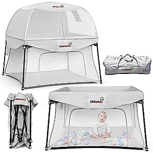 GROWNSY Baby Playpen, Foldable Indoor Outdoor Playpen with Canopy, Portable Playpen for Babies and Toddlers, Play Yard for Indoor/Outdoor, Lightweight and Sturdy, 48×48 Inch, Grey.