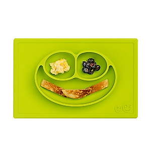 ezpz Happy Mat - 24 Months+ (Lime) - 100% Silicone Suction Plate with Built-in Placemat for Toddlers + Preschoolers - Divided Toddler Plates - Toddler Essentials…