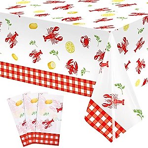 Crawfish Party Tablecloths Lobster Birthday Table Covers Red Lobster Crab Party Party Supplies for Seafood Festivals Birthday Party Decorations, 108 x 54 Inch